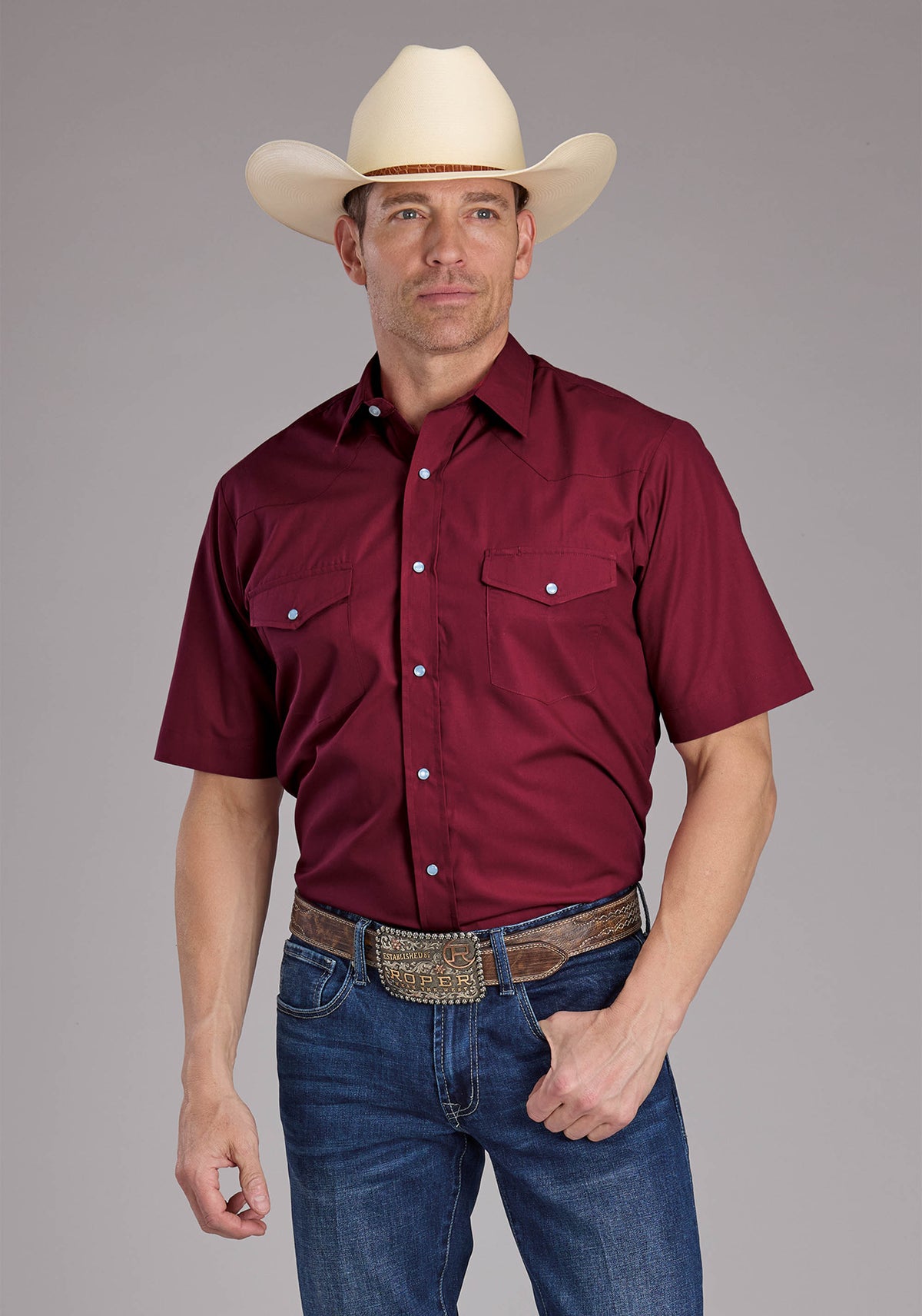Men's Roper Solid Berry Short Sleeve Western Shirt — Way Out West ...