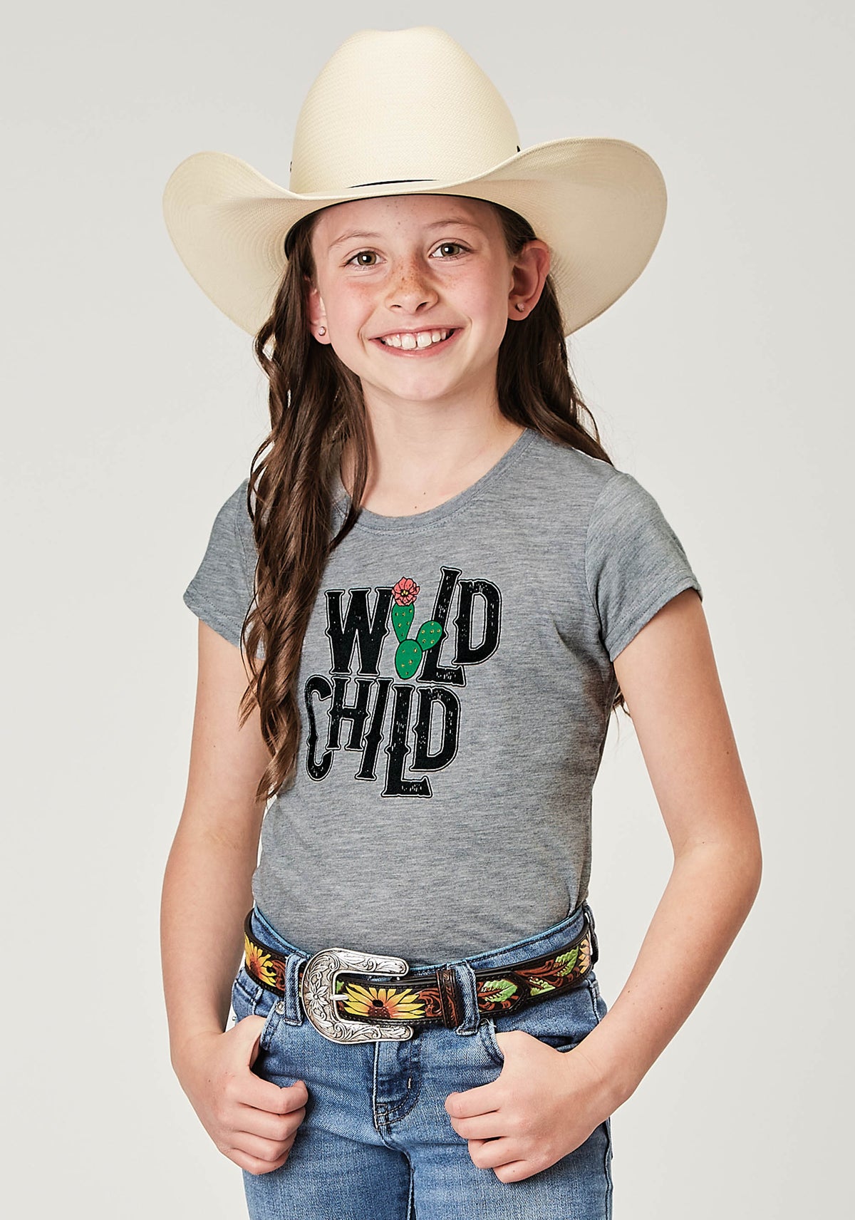 Girl's Roper Light Grey Short Sleeve Tee — Way Out West Trading Co