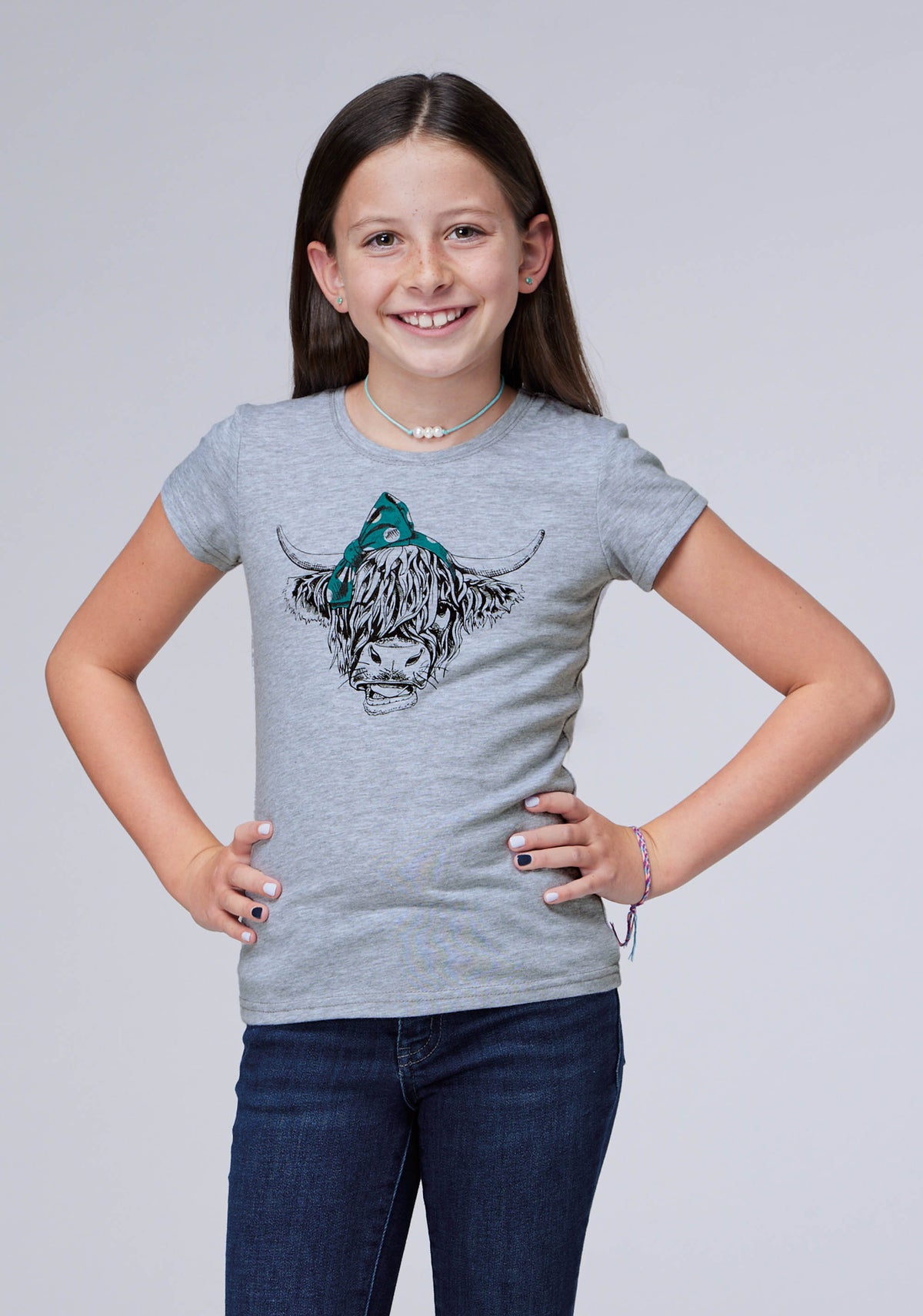 Girl's Roper Grey Short Sleeve Tee — Way Out West Trading Co