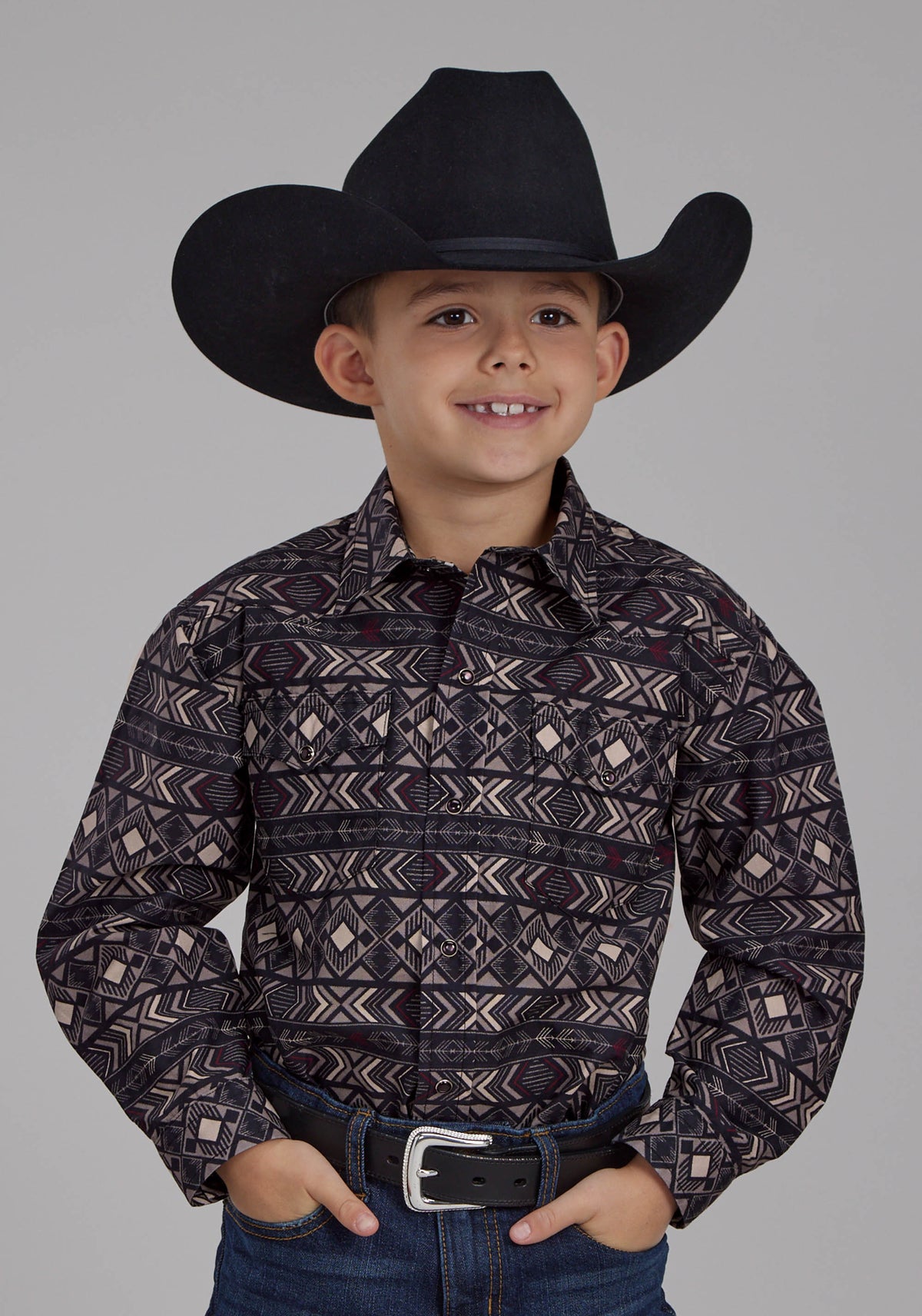 Boy's Roper Horizontal Aztec Long Sleeve Western Shirt — Way Out West ...