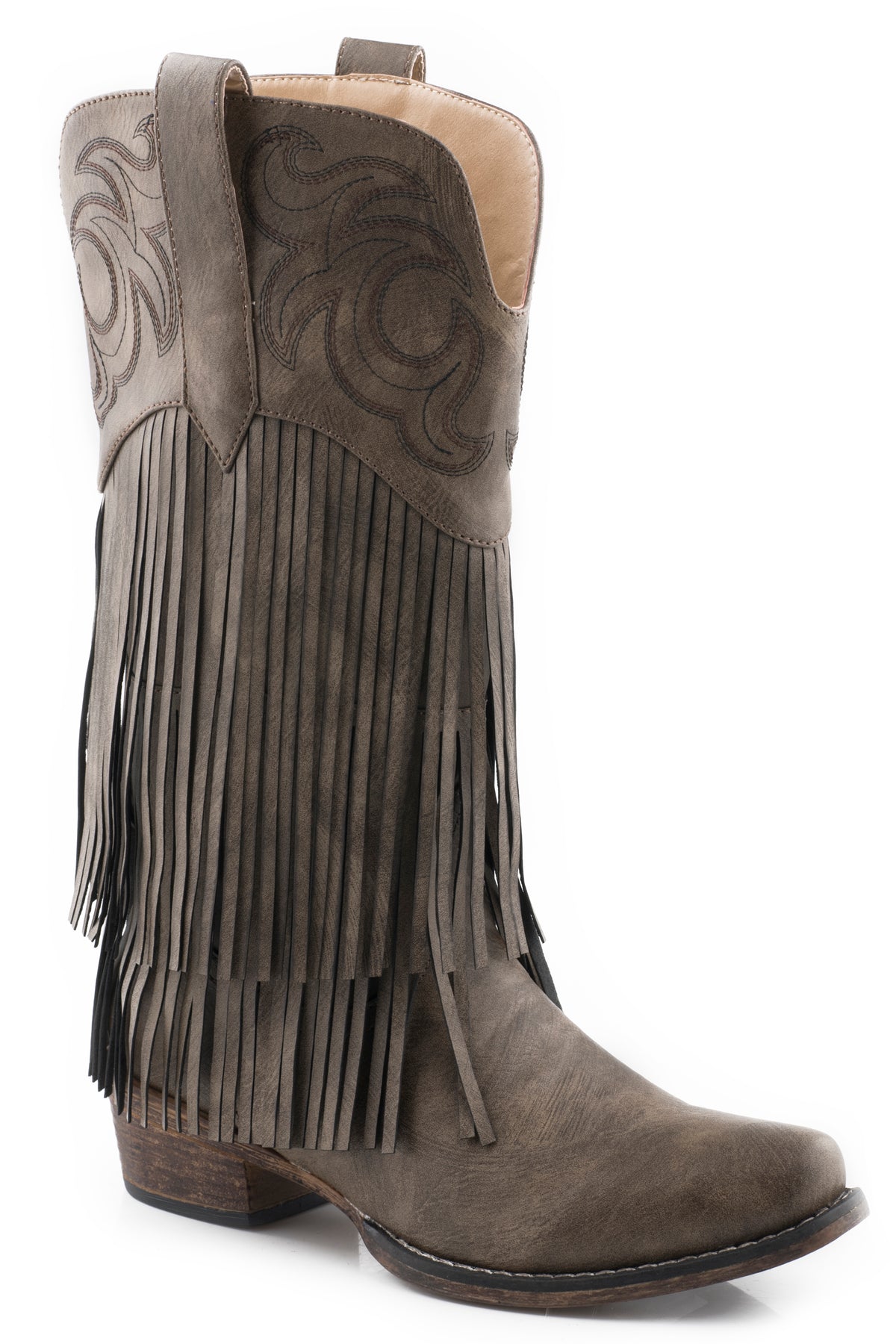 Women's Roper Smooth Faux Leather Snip Toe Boot w/ Fringe — Way Out ...