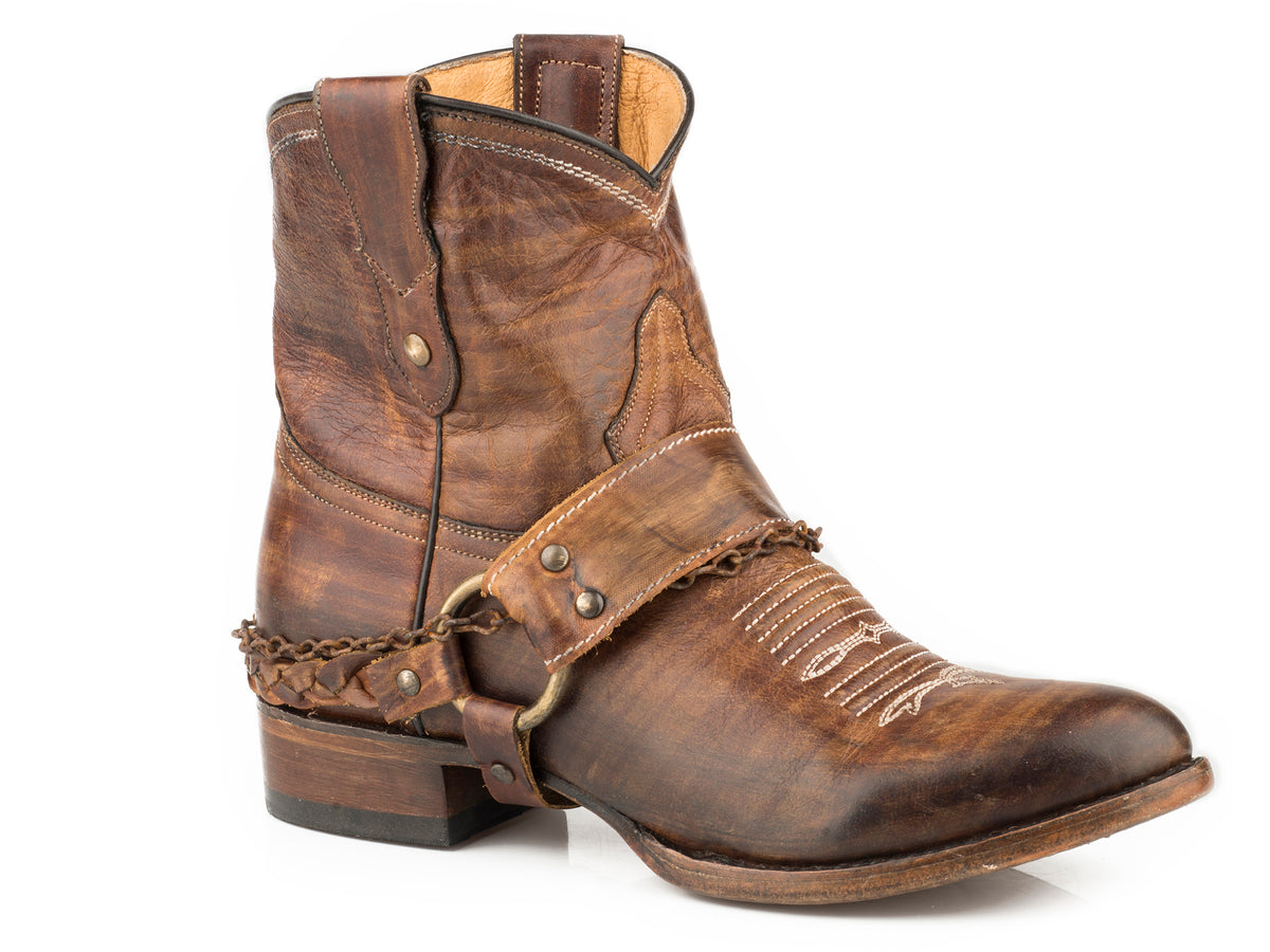 Women's Roper Vintage Brown Round Toe Bootie w/ Harness — Way Out West ...