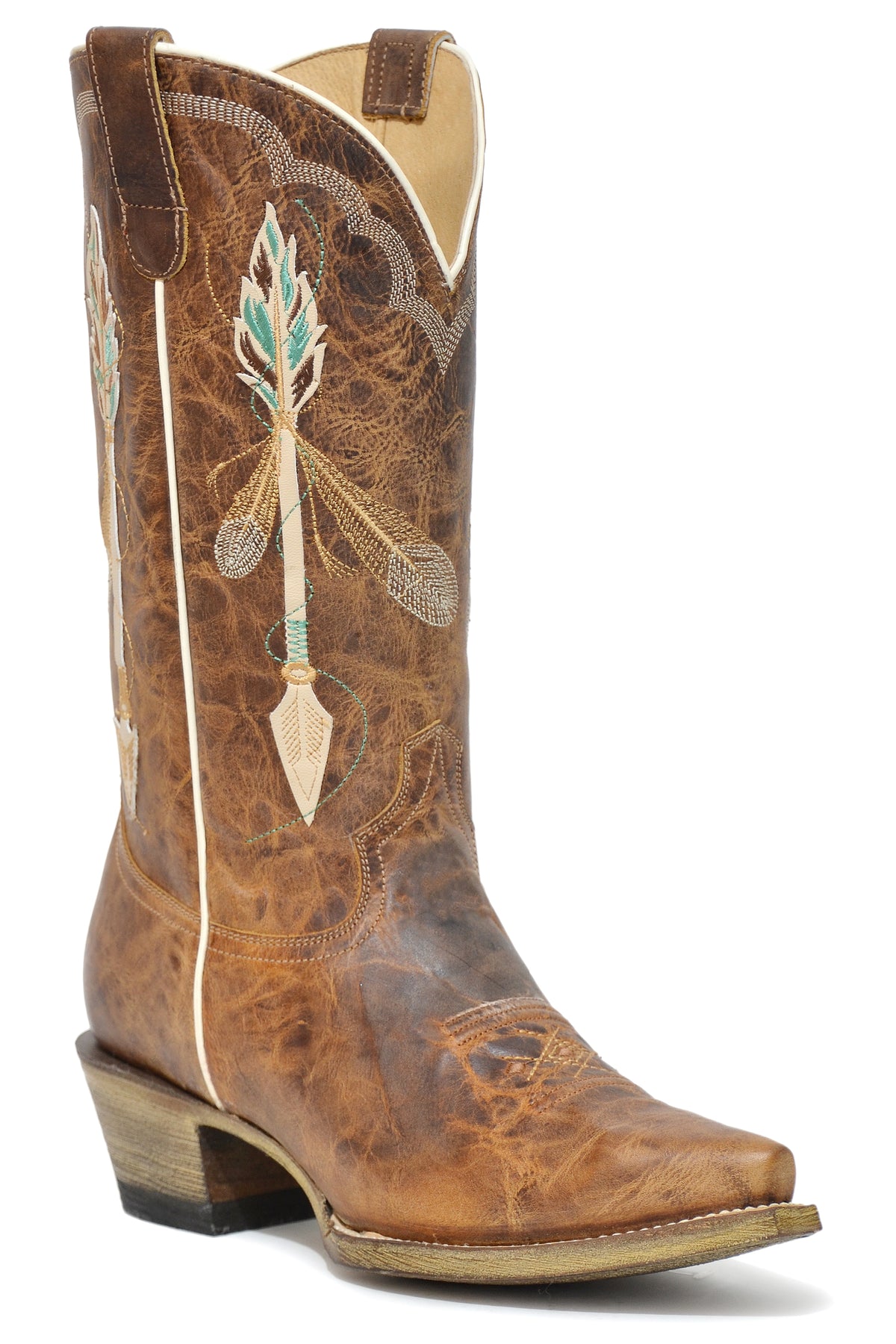 Women's Roper Waxy Brown Snip Toe Boot w/ Arrow Embroidery — Way Out ...