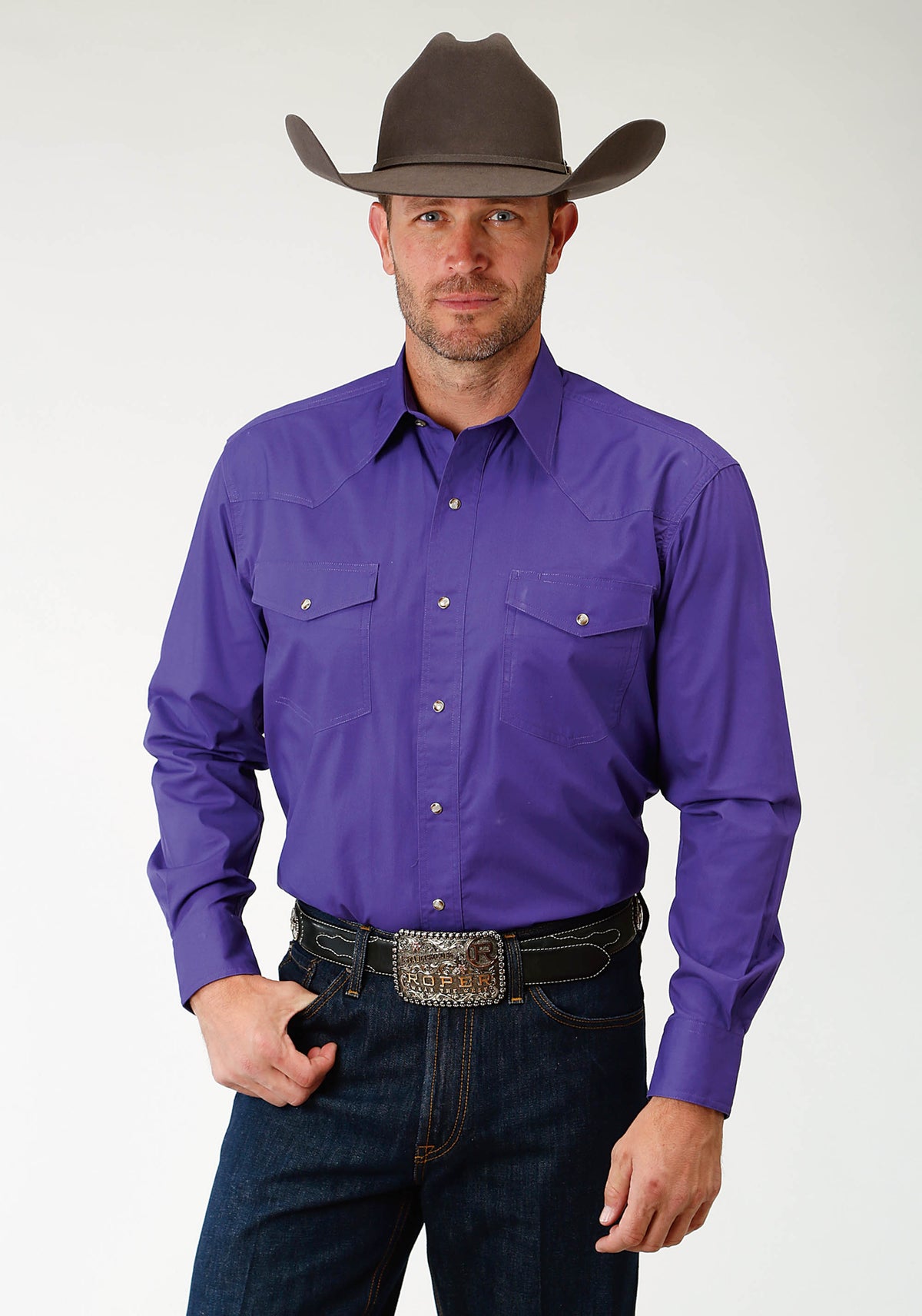 Men's Roper Solid Purple Western Shirt — Way Out West Trading Co