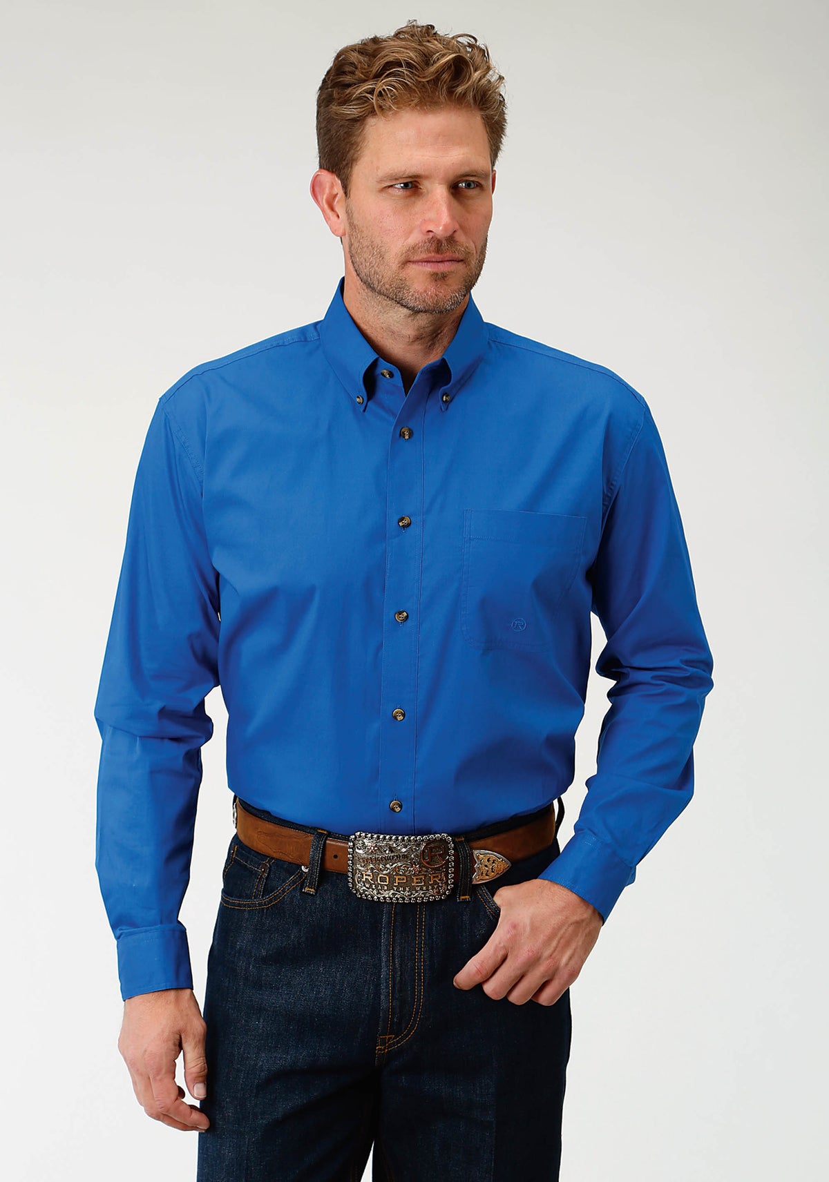 Men's Roper Solid Blue Western Shirt — Way Out West Trading Co