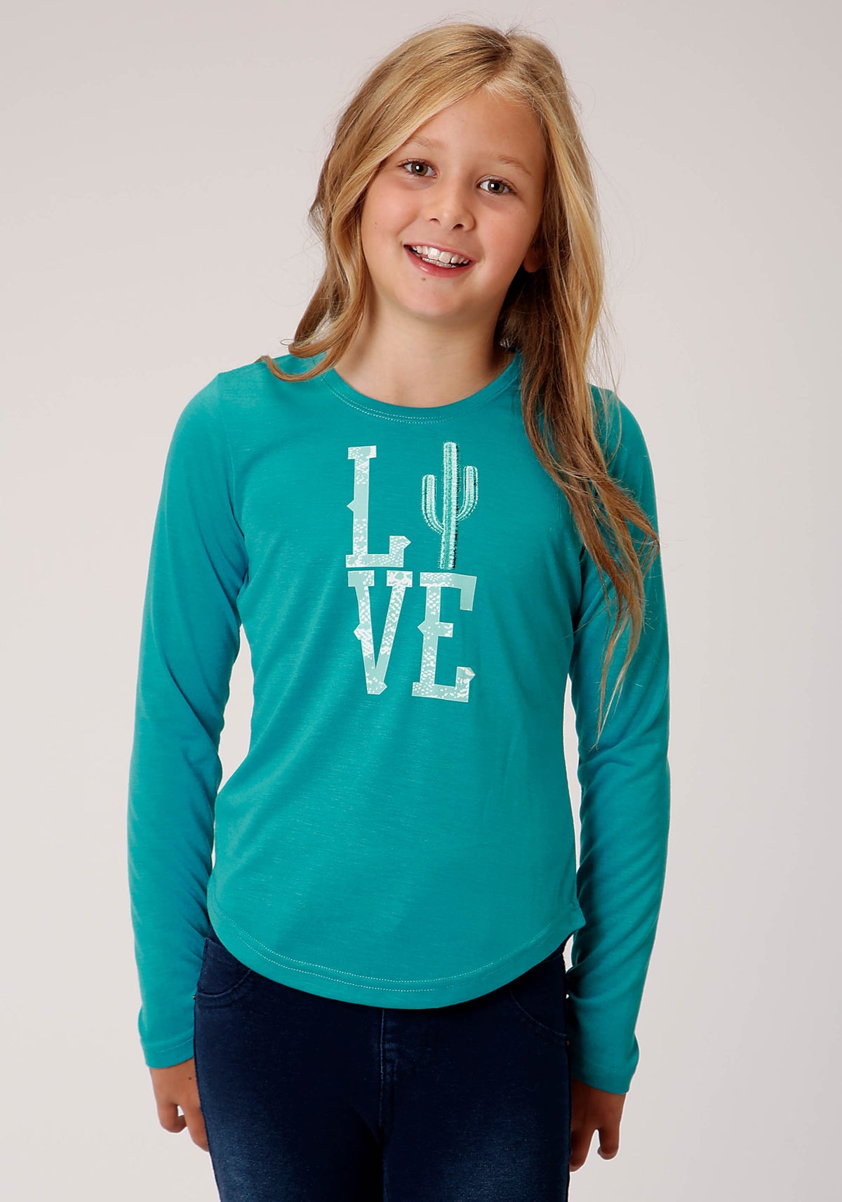 Girl's Roper Turquoise Western Long Sleeve Tee — Way Out West Trading Co